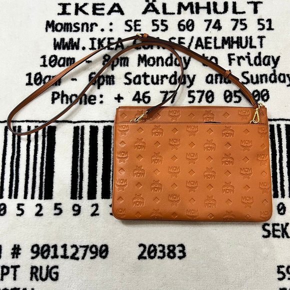 MCM | Bags | Mcm Aren Crossbody Pouch Logo Embossed Monogram Leather ...